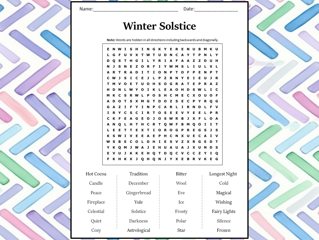 Winter Solstice Word Search Puzzle Worksheet Activity Teaching Resources