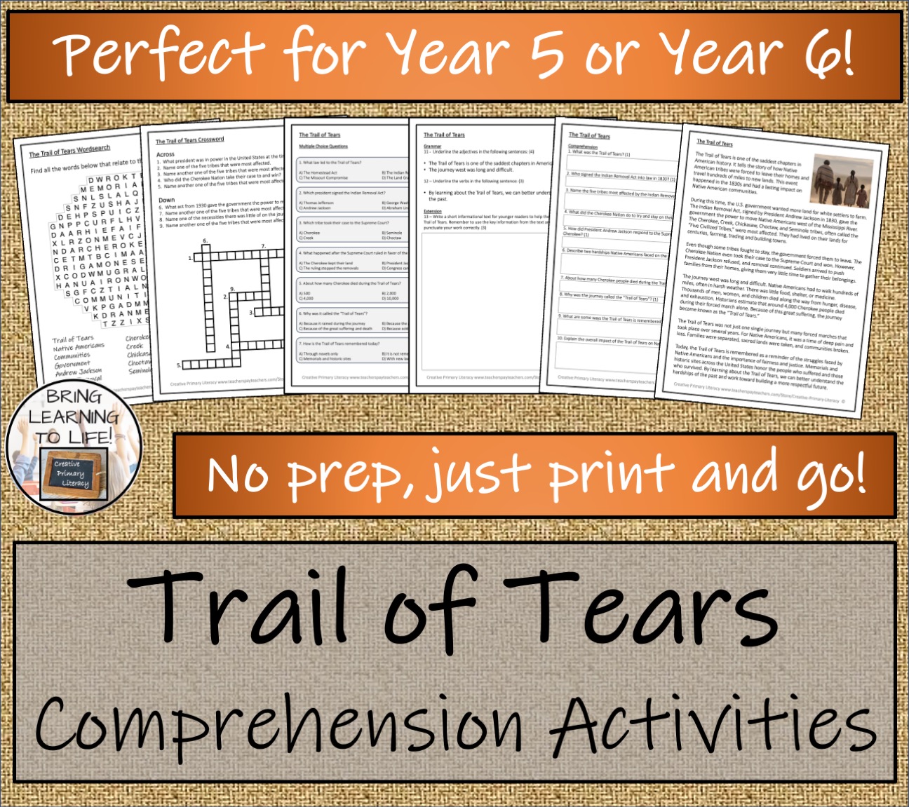 Trail of Tears Reading Comprehension Activities | Year 5 or Year 6 ...