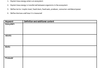 AQA A LEvel Ecology key terms worksheet | Teaching Resources