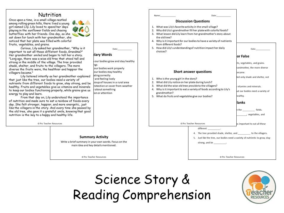 Nutrition Reading Science Story Comprehension Questions Worksheet ...