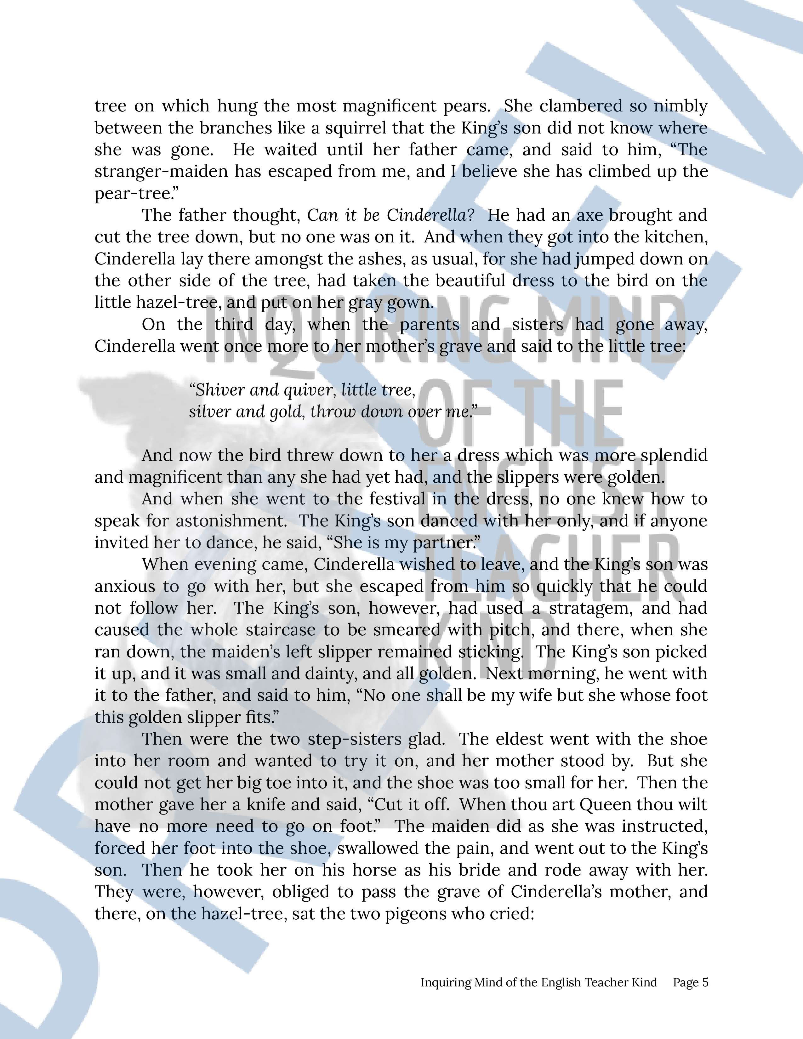 "Cinderella" Quiz and Answer Key (Grimm's Fairy Tale | Fantasy Short ...