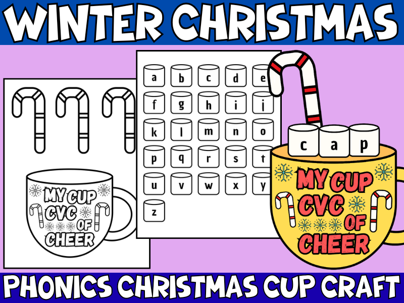 Christmas & Winter CVC Phonics Cup Craft | Build & Read CVC Words ...