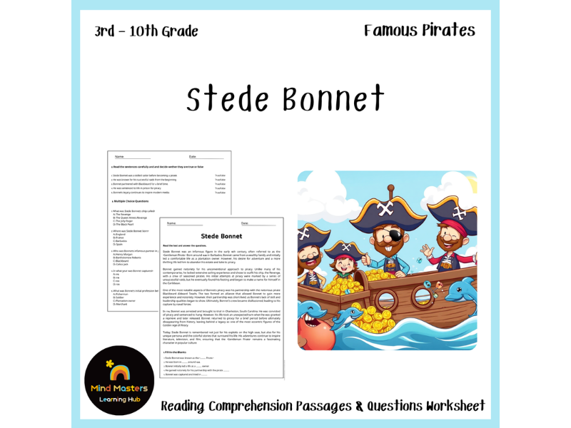 Stede Bonnet Reading Comprehension Passages & Questions Worksheets ...