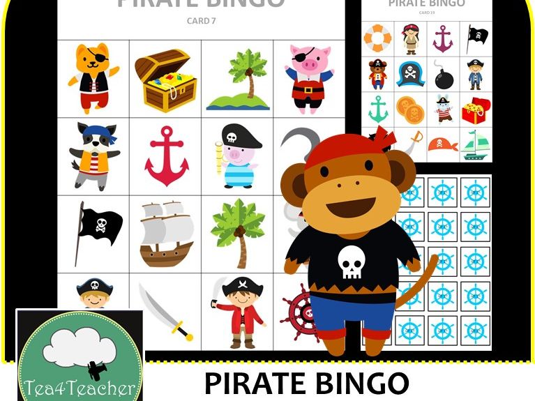 Pirate Bingo - Cute Pirate Themed Bingo Game for Preschool & K-2 kids ...