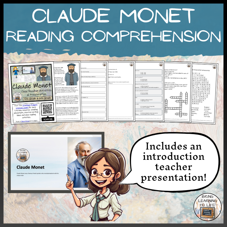 Claude Monet Reading Comprehension Activities | Year 5 or Year 6 ...