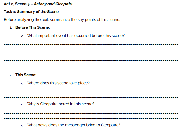 Antony and Cleopatra Act 2 Scene 5 Analysis Worksheet | Teaching Resources