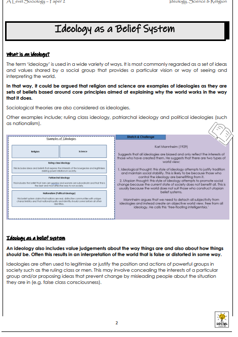 AQA A level Sociology - Beliefs in Society - Ideology as a Belief ...