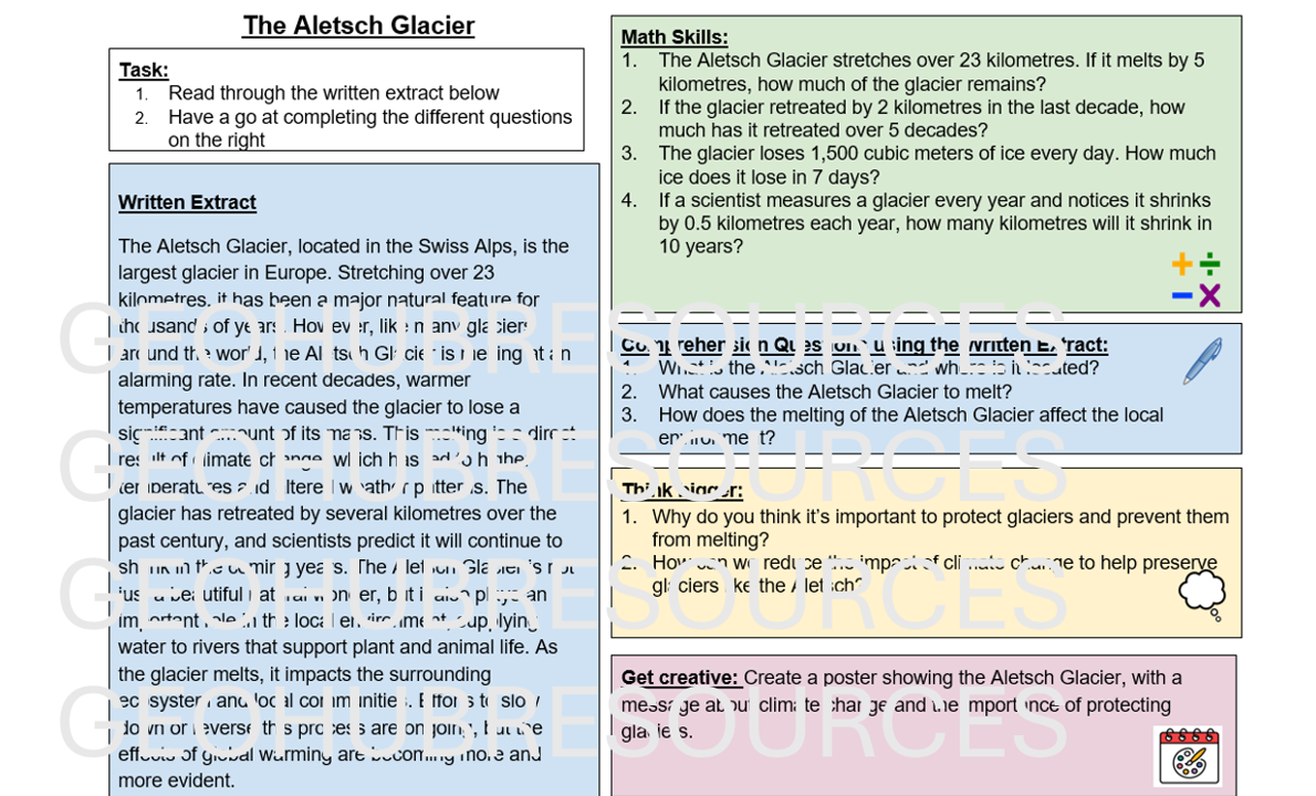 KS3 Geography cover lesson: Aletsch Glacier | Teaching Resources