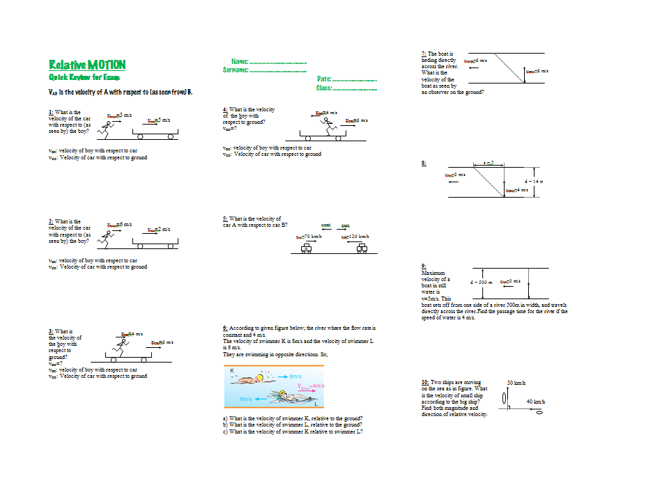 Relative Velocity (Relative MOTION) – Quick Review for Exam | Teaching ...