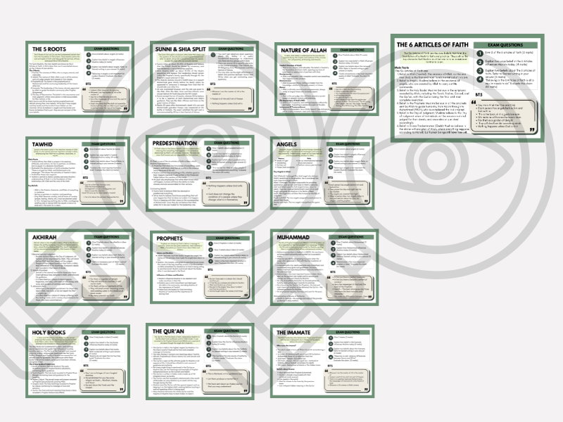 GCSE AQA Religious Studies Revision Cards – Islam Beliefs & Teachings ...