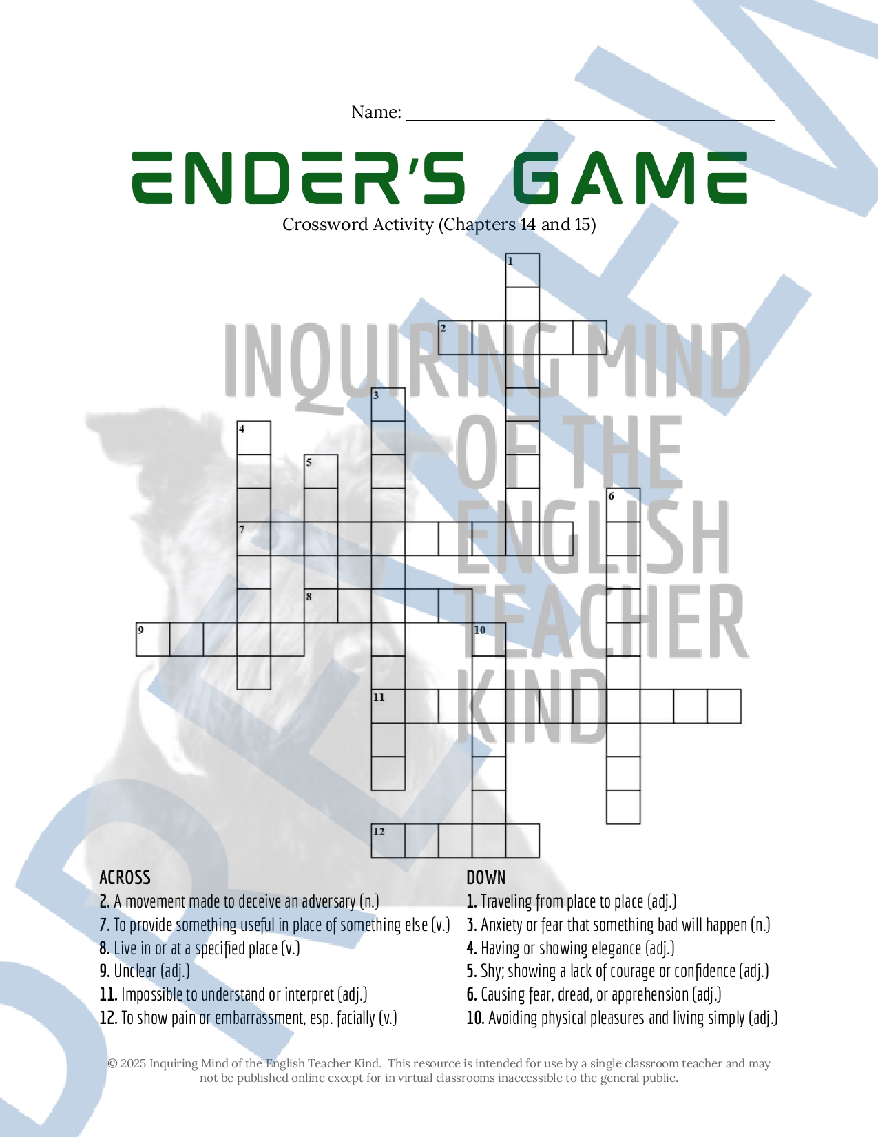 Ender's Game Chapters 14 and 15 Vocabulary Games and Activities ...