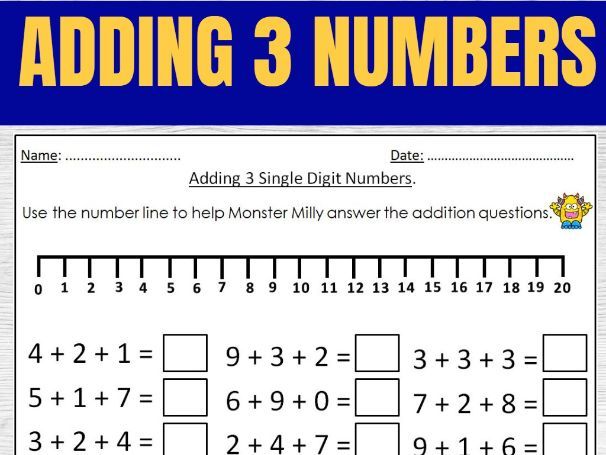 Adding 3 Single Digit Numbers Teaching Resources