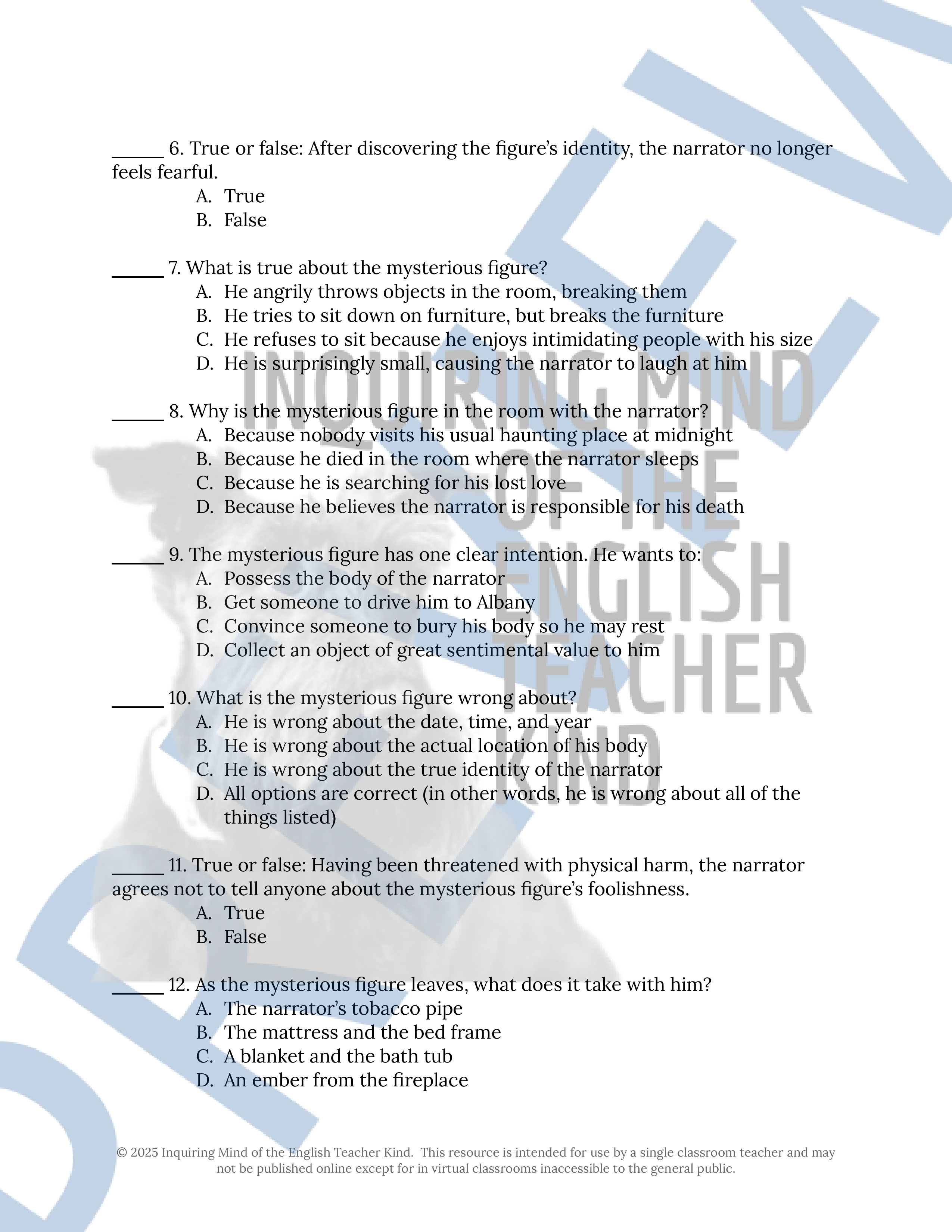 "A Ghost Story" by Mark Twain Quiz and Key (Satirical Fiction for ...