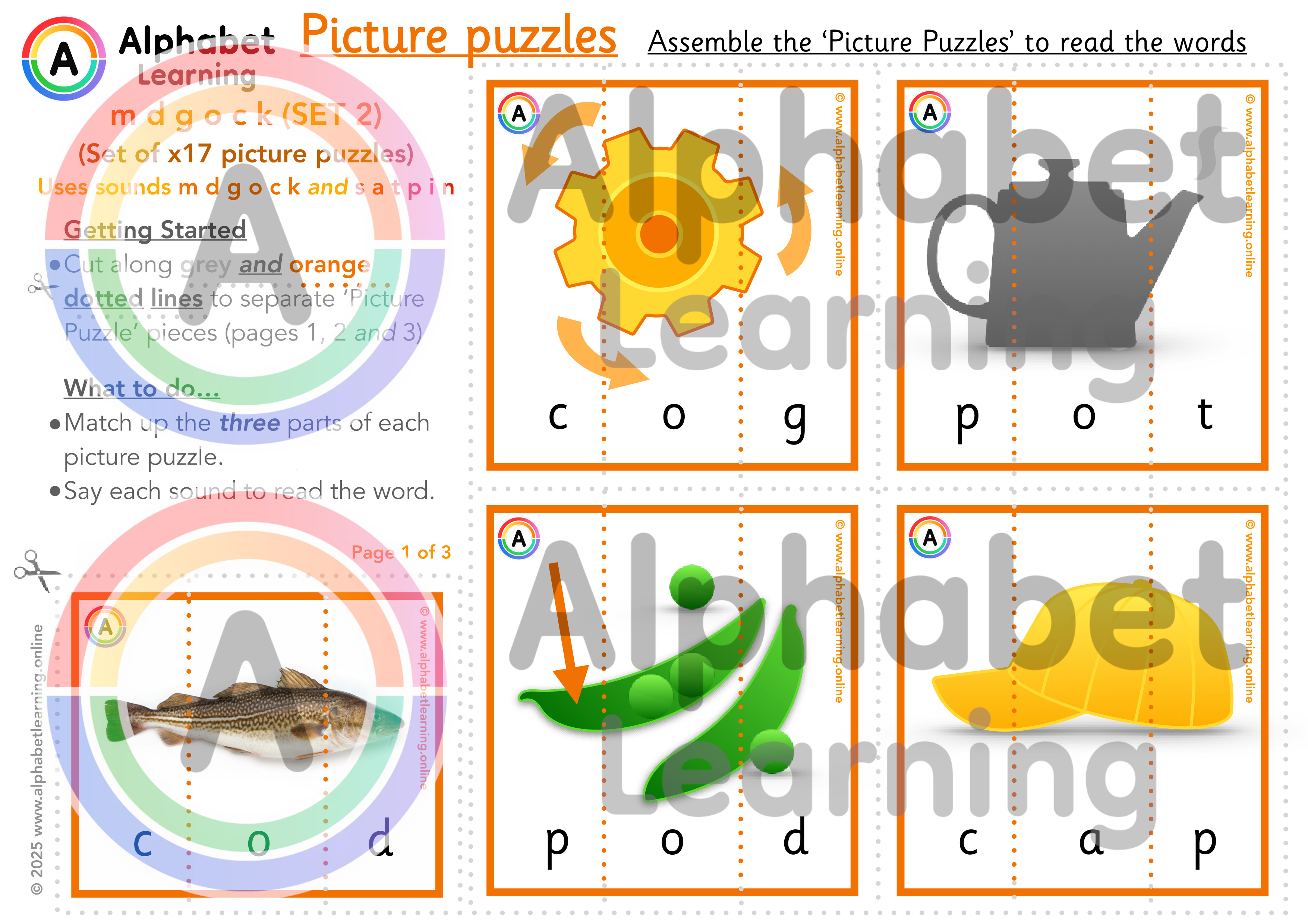 Phonics Phase 2 Word/picture puzzles (s a t p i n m d g o c k) Set 2 ...