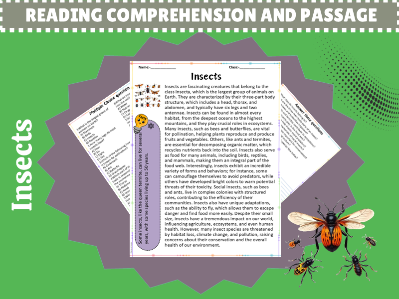 Engaging Reading Passage on Insects with Thought-Provoking Questions ...