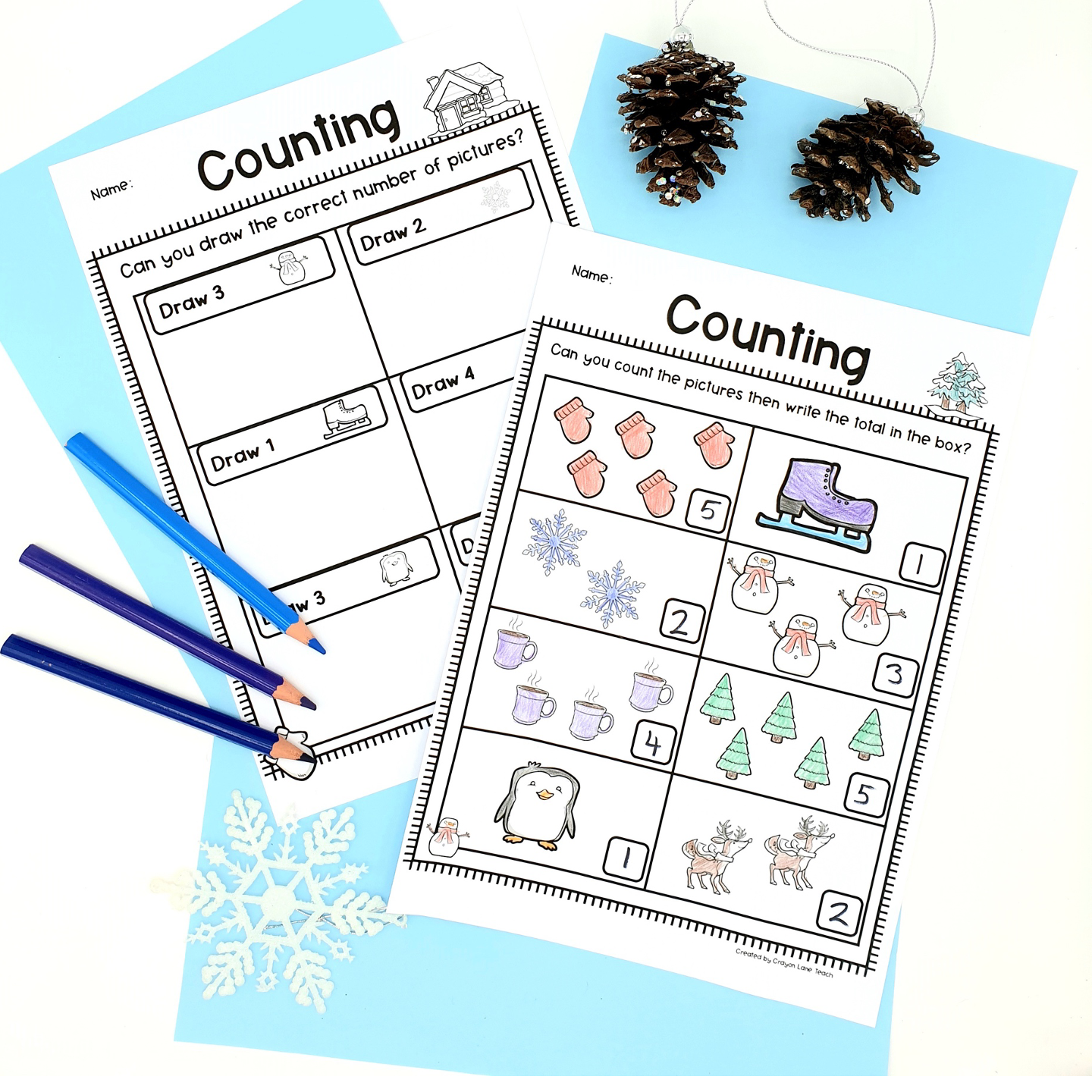 Winter Counting Worksheets Numbers 1-20 One to One Correspondence Early ...