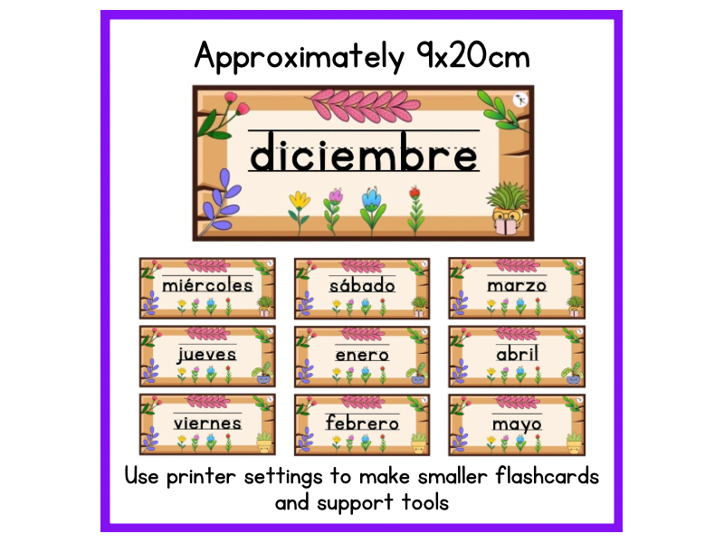 Spanish Days & Months Flashcards: Plant-Themed Classroom Decor for ...