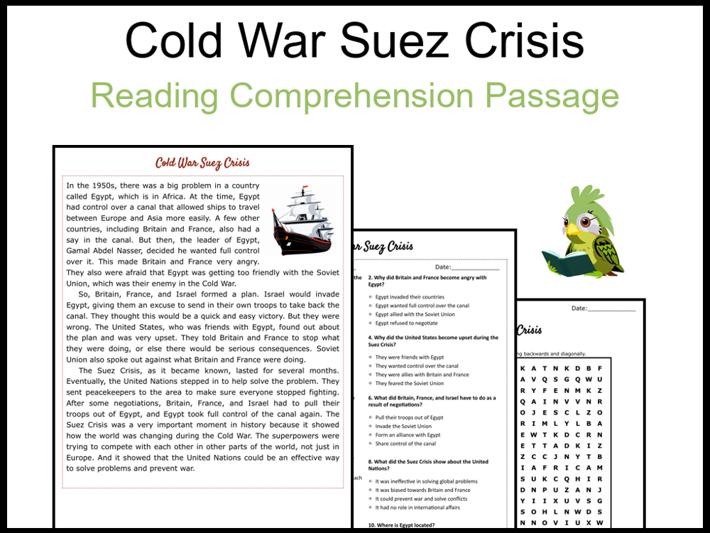 Cold War Suez Crisis Reading Comprehension and Word Search | Teaching ...