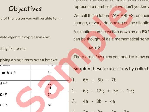 GCSE Algebra Basic Rules Lesson Teaching Resources