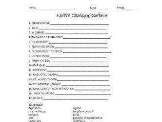 Earth's Changing Surfaces Word Scramble for Physical Science | Teaching ...
