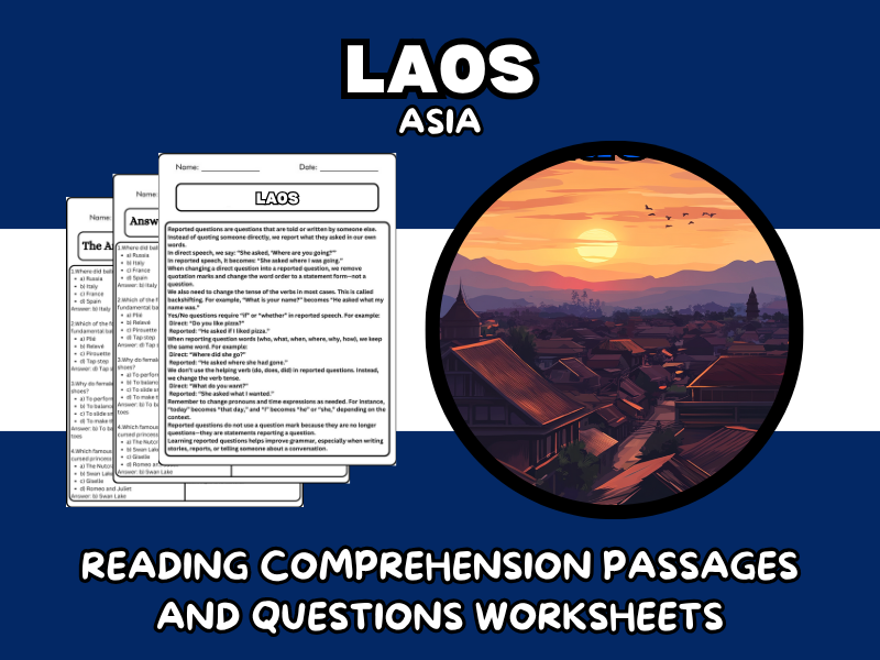 Laos - Asia Reading Comprehension Passages & Questions Worksheets ...