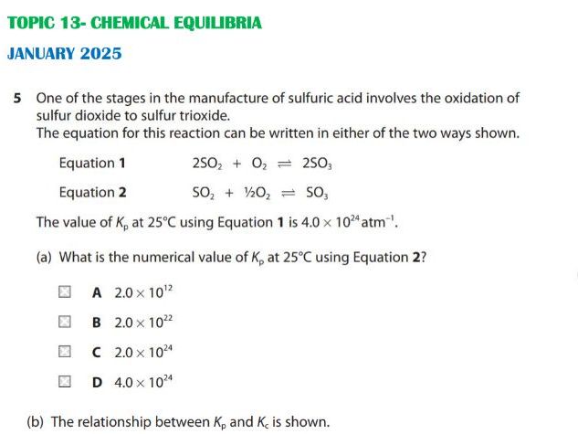 A Level Chemistry – Past Paper Questions: Chemical Equilibria (Year 13 ...