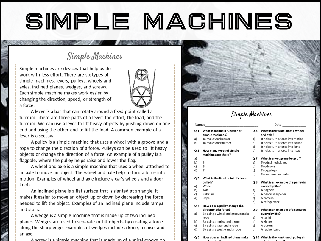 Simple Machines Reading Comprehension Passage And Questions PDF