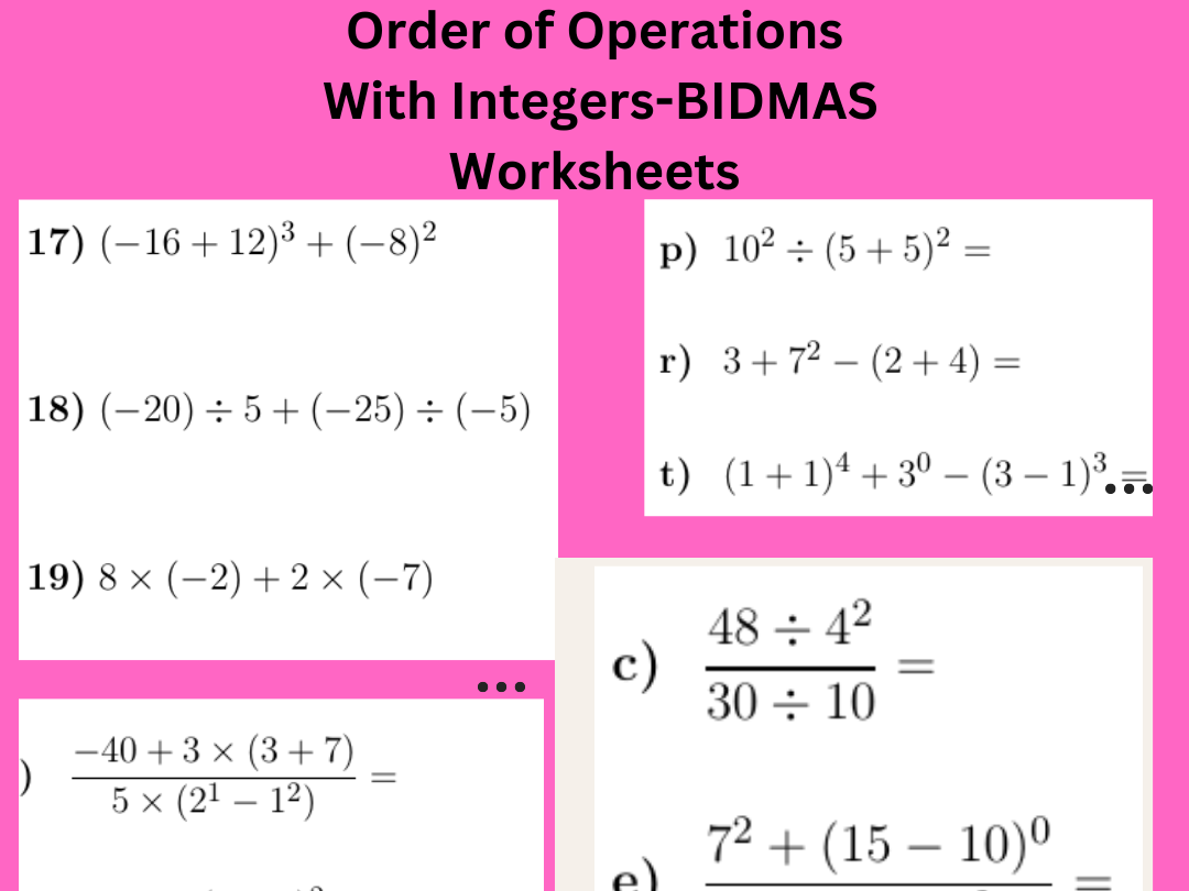 Order Of Operations With Integers BIDMAS Worksheets with Solutions 