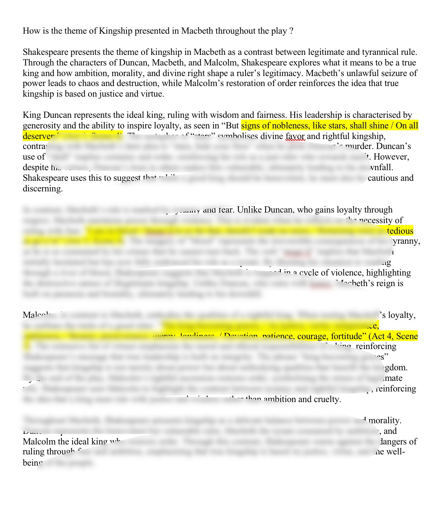 *GRADE 9, 2 ESSAYS *how does Shakespeare present the theme of kingship throughout the play ...