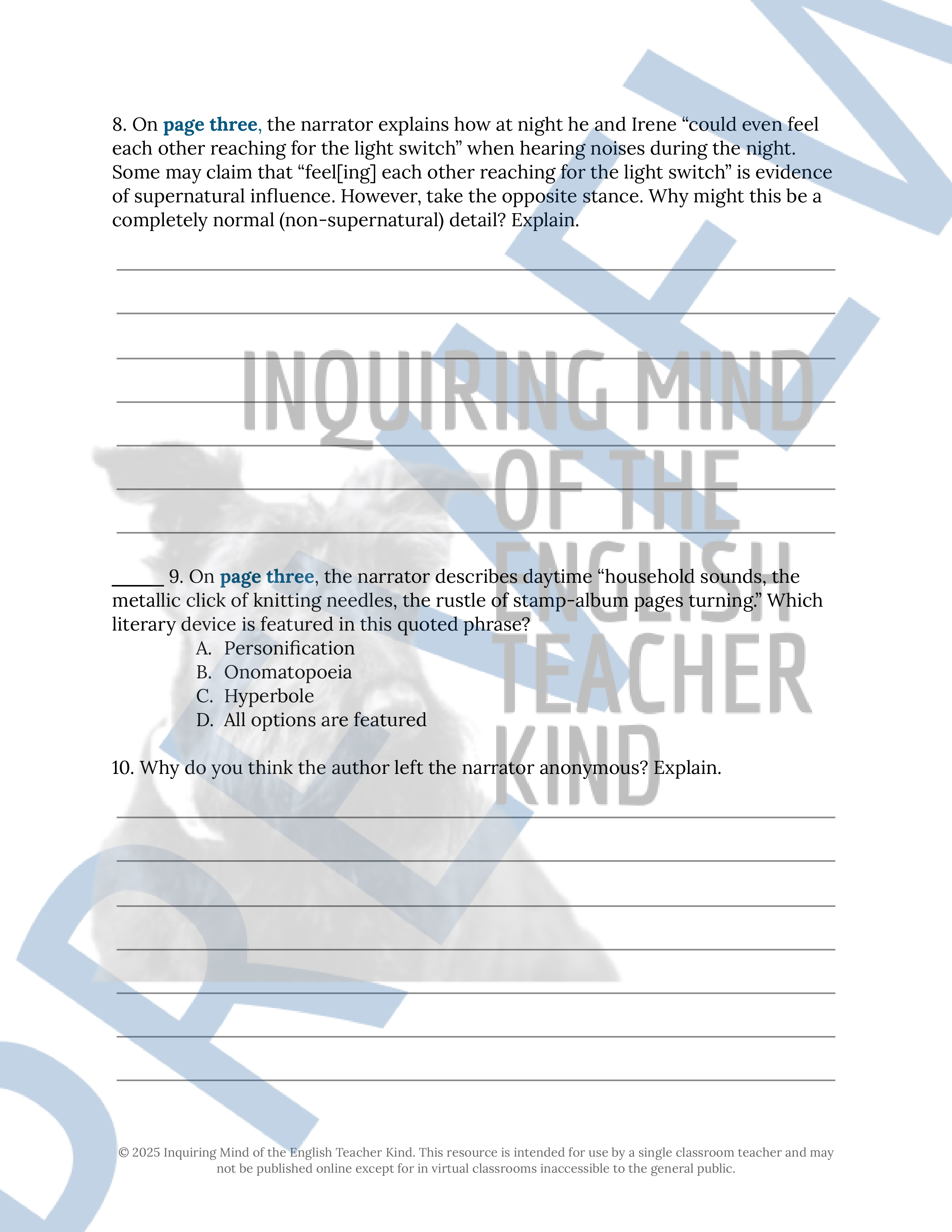 "House Taken Over" by Julio Cortázar Literary Analysis Worksheet ...