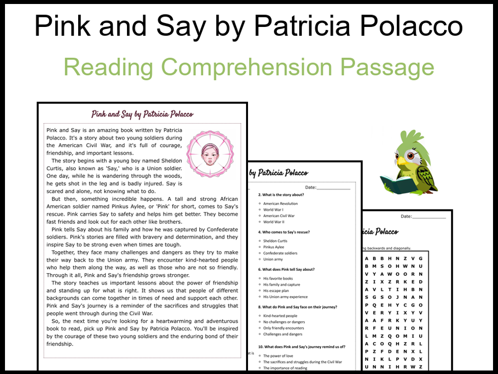 Pink and Say by Patricia Polacco Reading Comprehension and Word Search ...