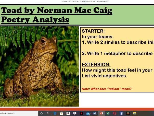 KS 3 Poetry - Toad Mc Caig | Teaching Resources