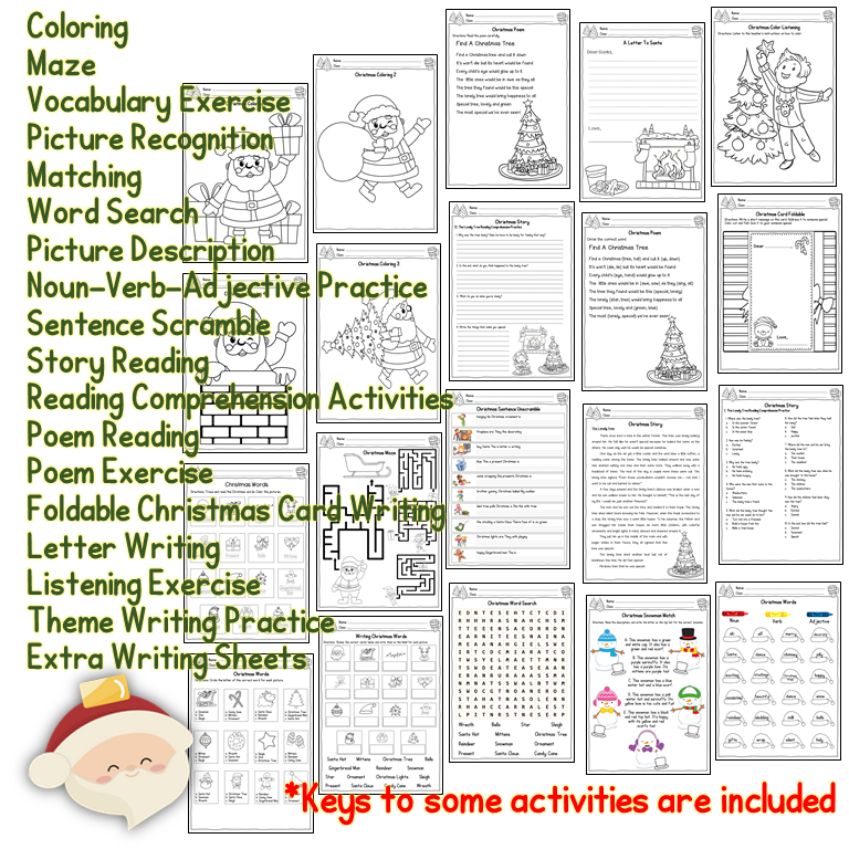 No Prep ELA Christmas Worksheets Teaching Resources