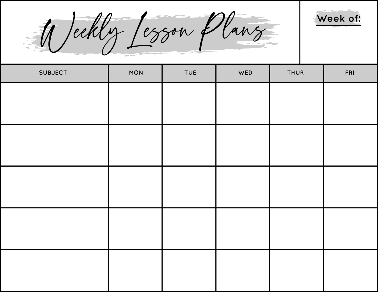 Blank Weekly Lesson Plan Templates - 4 Printable Teacher Planner ...