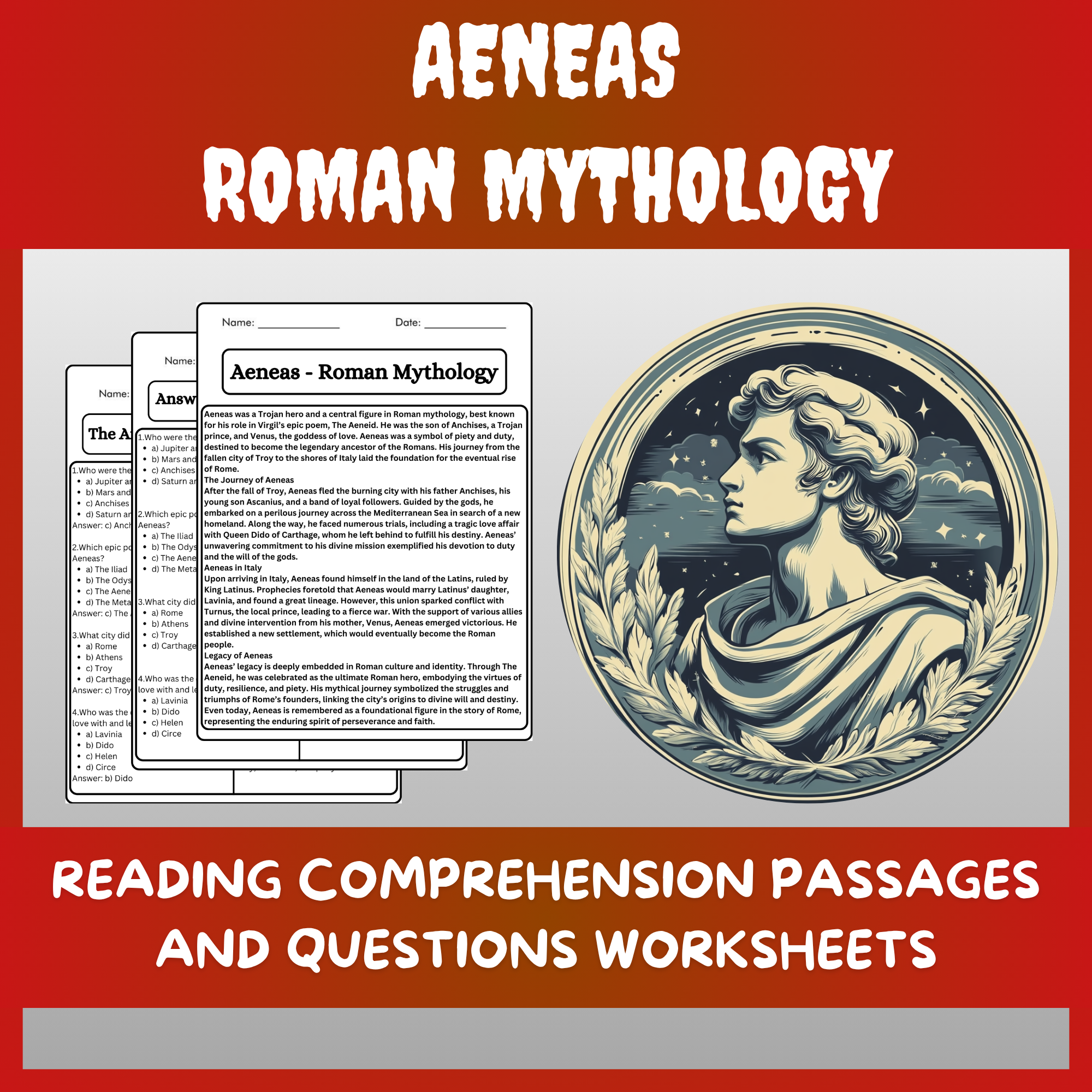Aeneas - Roman Mythology Reading Comprehension Passages & Questions ...