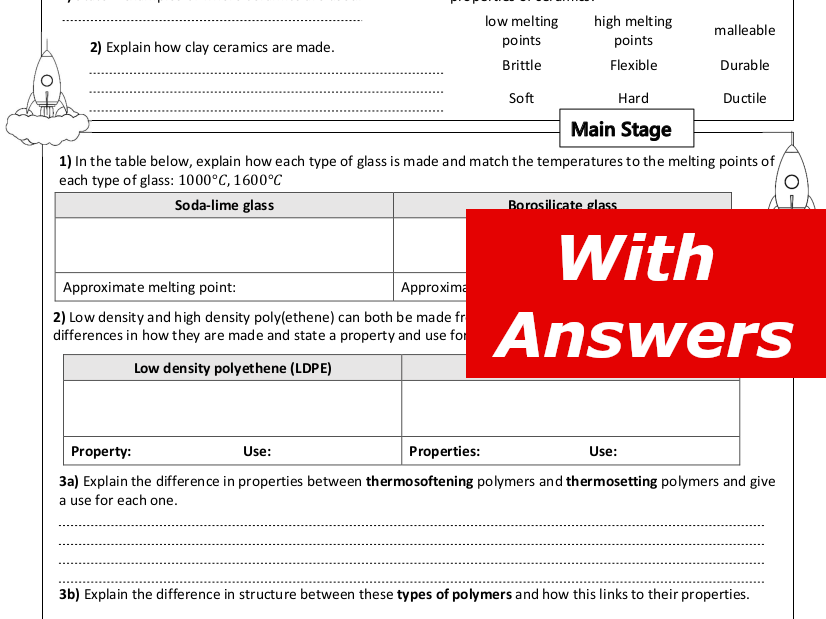 Ceramics, Polymers and Composites Home Learning Worksheet GCSE ...