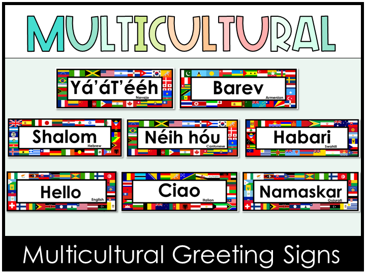 Multilingual Greeting Signs "Hello" Different Languages Classroom ...