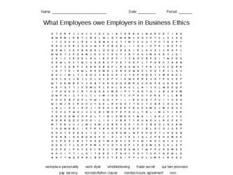 What Employees owe Employers in Business Ethics Vocabulary Word Search ...
