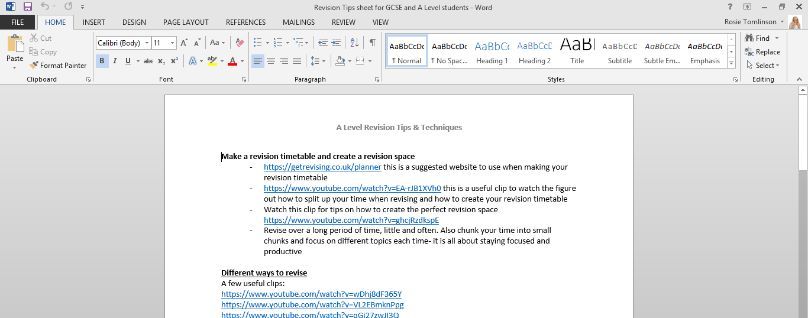 Revision Tips sheet for GCSE and A Level students | Teaching Resources