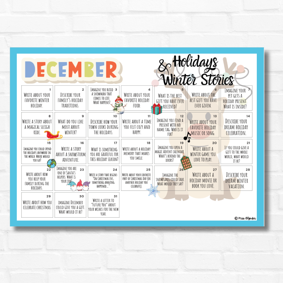 December Writing Prompt Calendar – Daily Journal Prompts (ESL/EAL ...