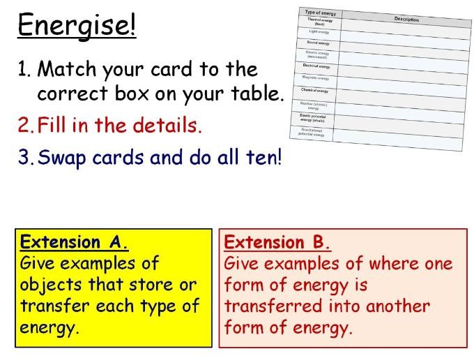 Energy Stores and Transfers Year 7 Lesson PowerPoint (KS3 7Ib) Energy ...