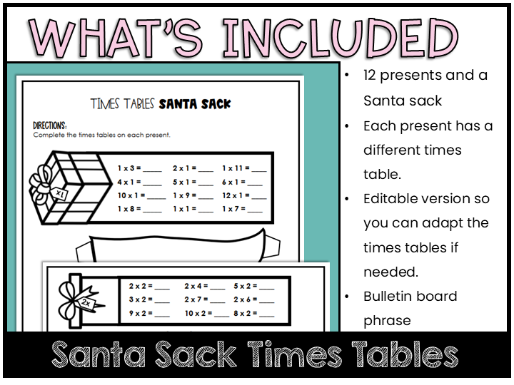 Christmas Times Tables Santa Sack Craft Winter Multiplication Math ...