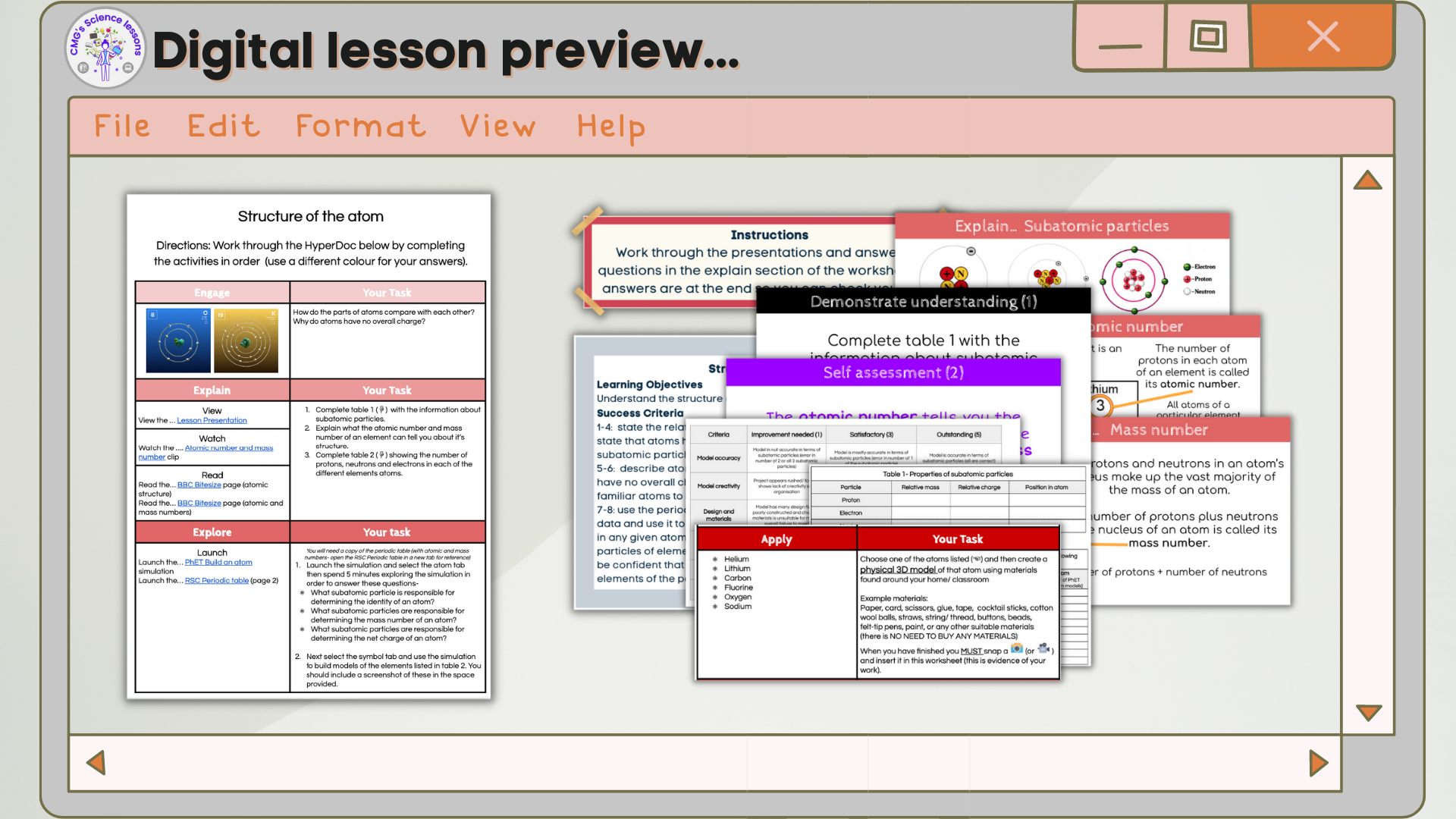 Structure of the atom Distance learning | Teaching Resources