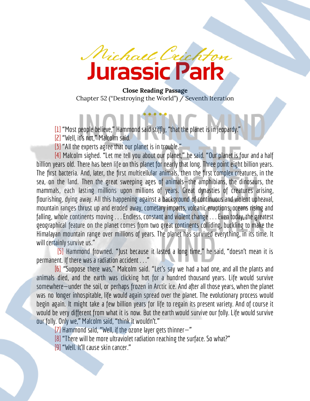 Jurassic Park by Michael Crichton Chapter 52 Close Reading Analysis ...