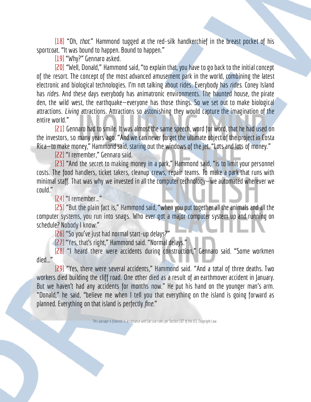 Jurassic Park by Michael Crichton Chapter 10 Close Reading Analysis ...