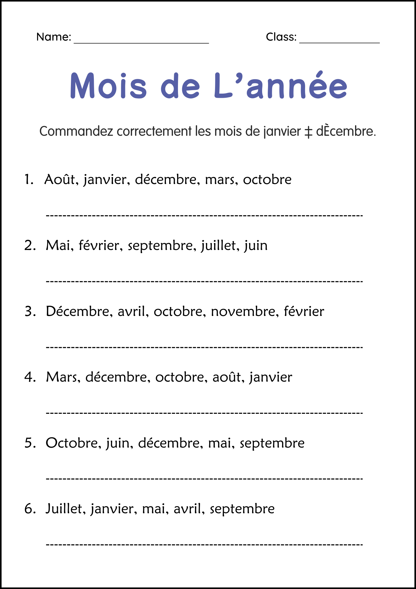 Months of the Year Worksheets in French - Mois de L’année Feuilles de ...