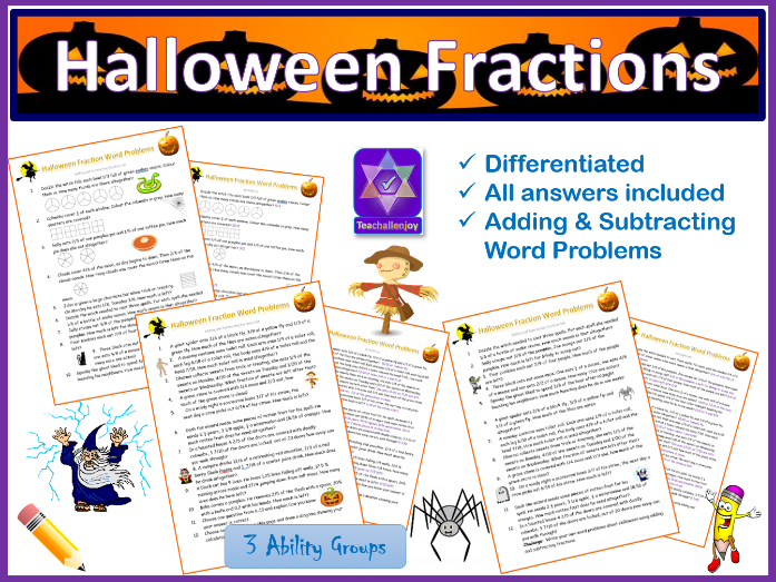 Halloween Fractions Word Problems | Teaching Resources