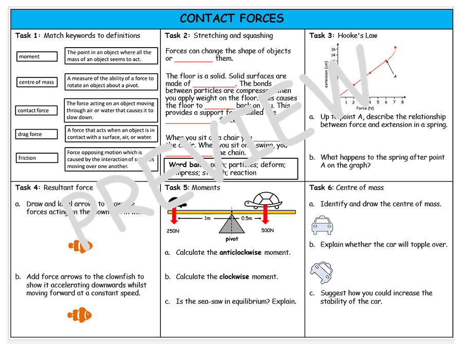 Contact Forces Assessment | Teaching Resources