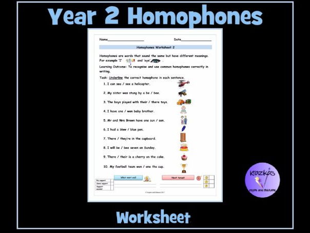 Year 2 Homophones Worksheet | Teaching Resources