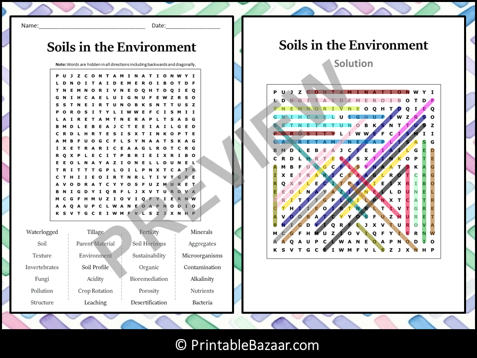 Soils in the Environment Word Search Puzzle Worksheet Activity ...
